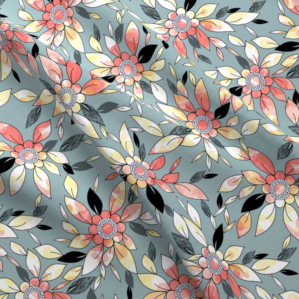 Fabric & Wallpaper: Watercolor Flowers in Blue, Yellow, Peach | Amborela