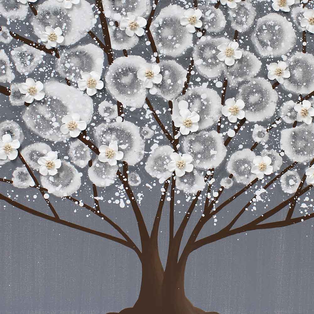 Wall Art Tree Painting Gray, White | 3 Canvas Size Options | Amborela