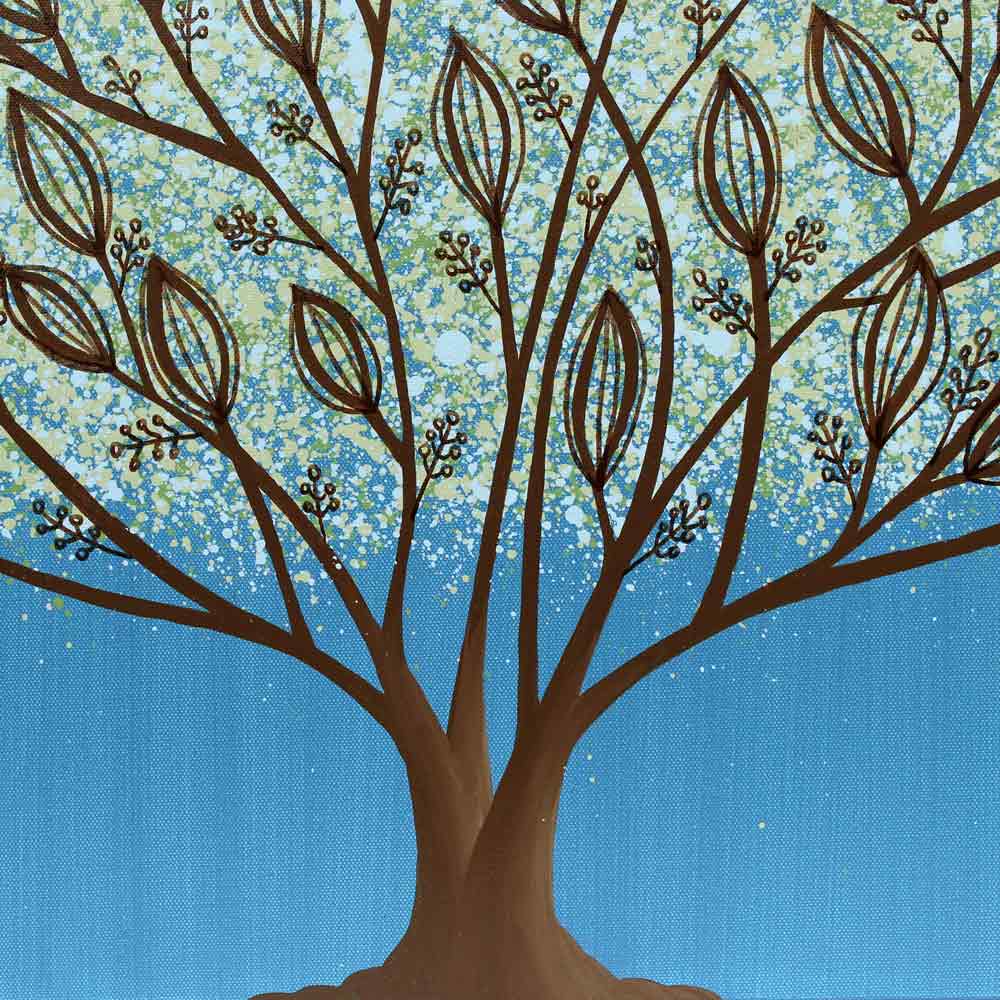 Leafy Tree Wall Art in Blue, Green | 3 Canvas Size Options | Amborela